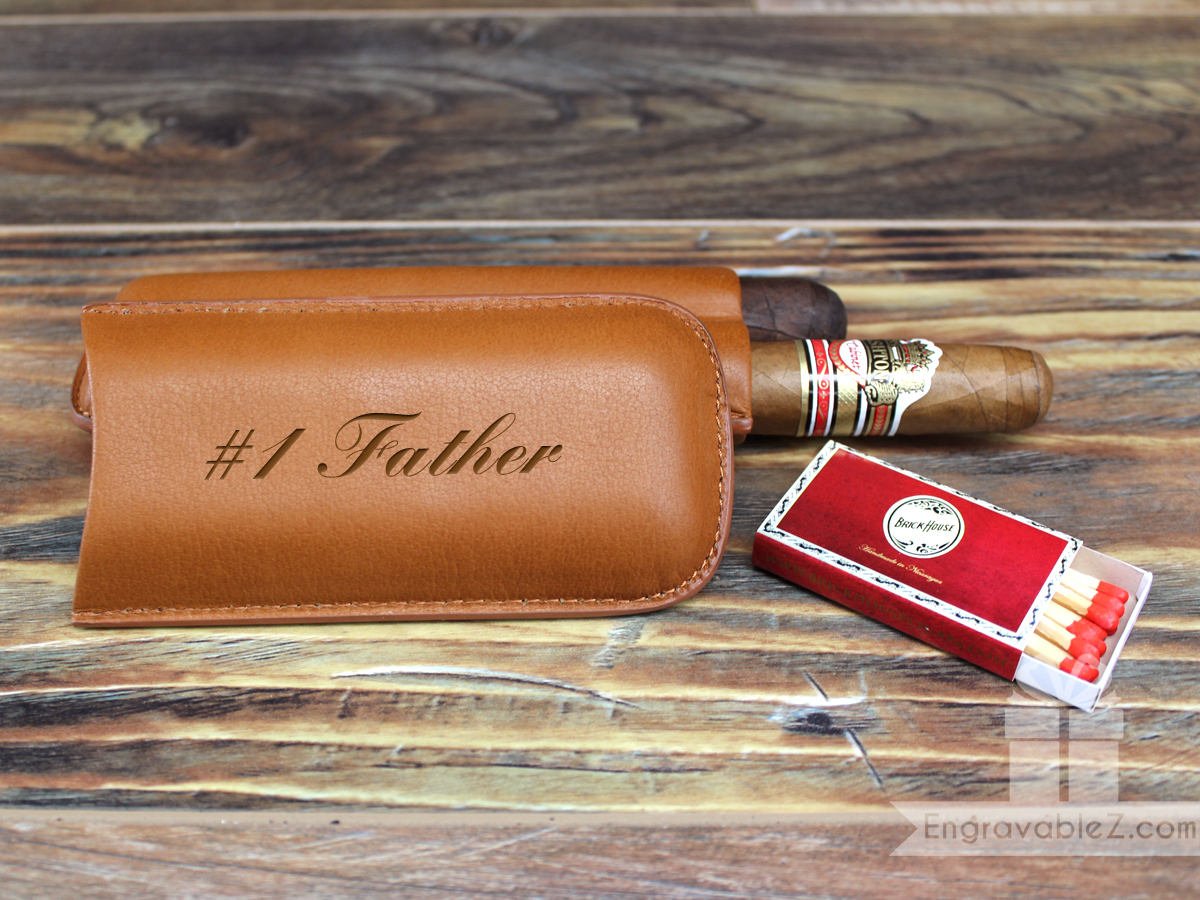 Custom Engraved Leather Cigar Carrying Case - Holds 2 Cigars - Tempe Trophy