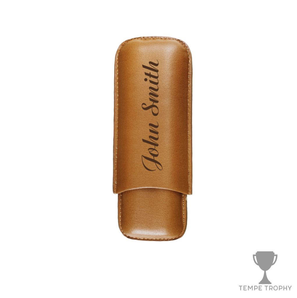 Custom Engraved Leather Cigar Carrying Case - Holds 2 Cigars - Tempe Trophy